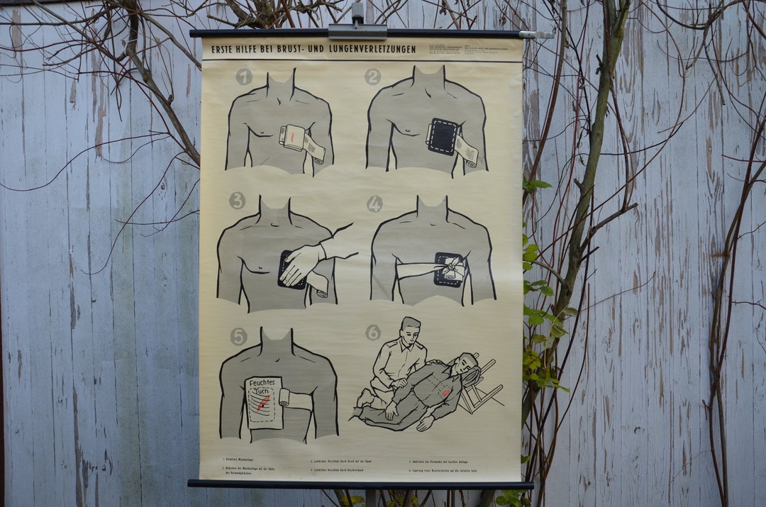 Lung & Chest Wounds First Aid: Original Vintage 1960s German Medical ...