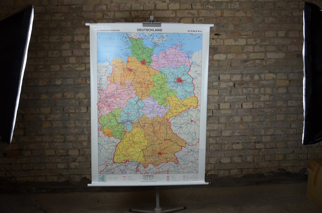 1992 Map of Reunited Germany, Länder: Original Vintage 1990s German ...