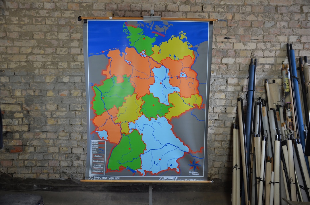 Postmodern 1990s Magnetic Map of Germany: Original Vintage Educational ...