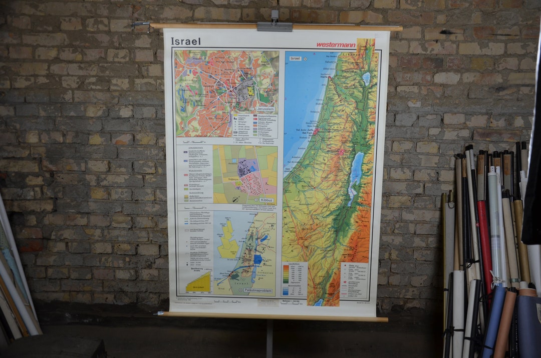 Large Classroom Map of Israel: Original Vintage 1980s German ...