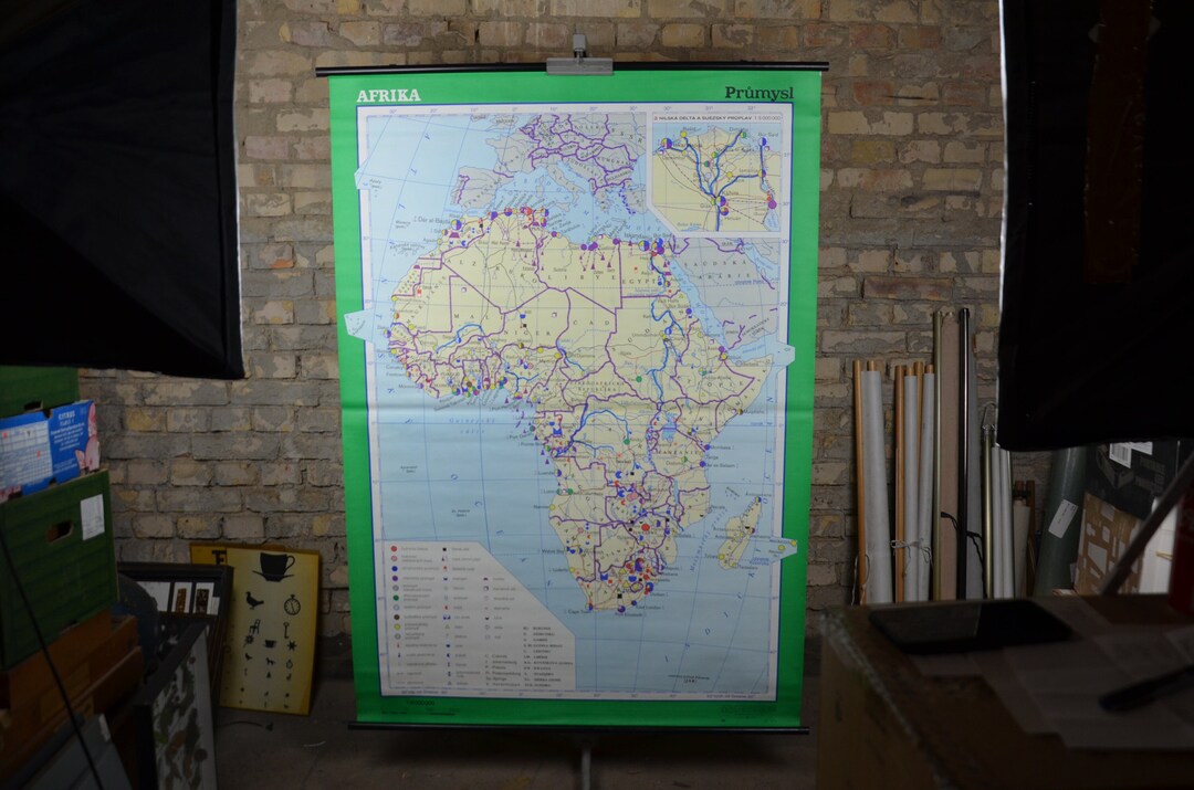 Industries of Africa, 1980s Map: Original Vintage Czech Educational ...