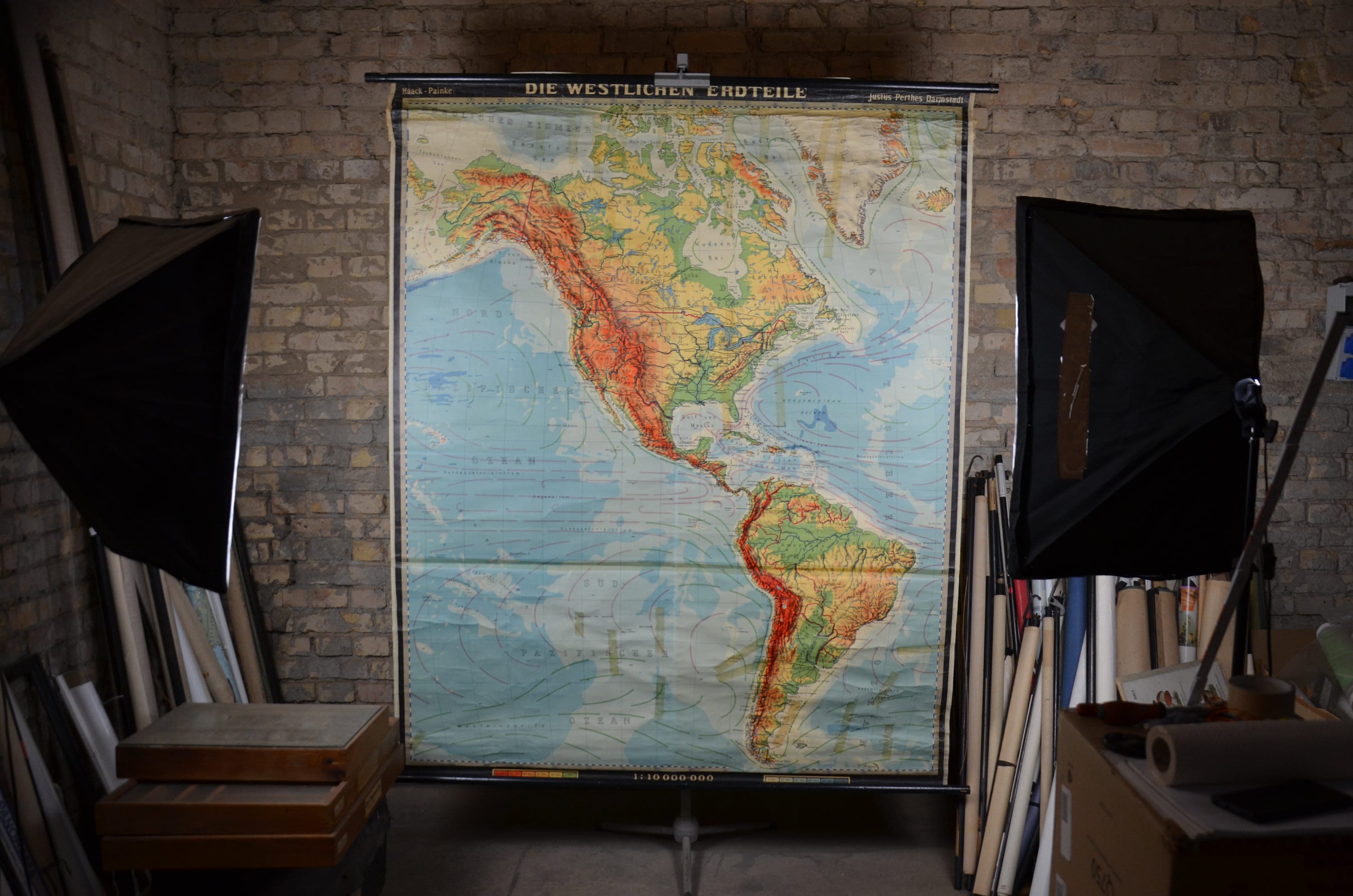 Antique HUGE Wall Map of North & South America: Original Vintage 1950s ...