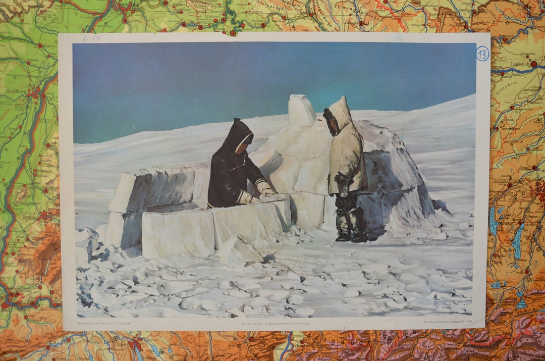 Inuit Building Igloo: Original Vintage 1970s German Educational School ...