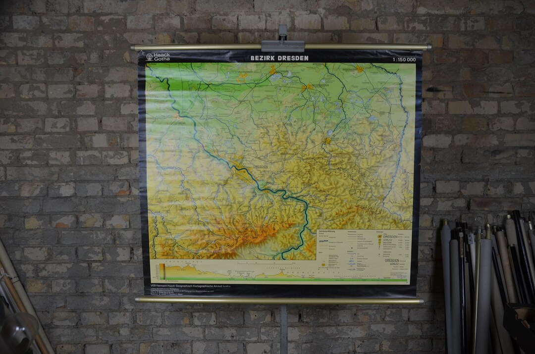 Bezirk Dresden, Large Vintage School Map: Original 1980s DDR German ...