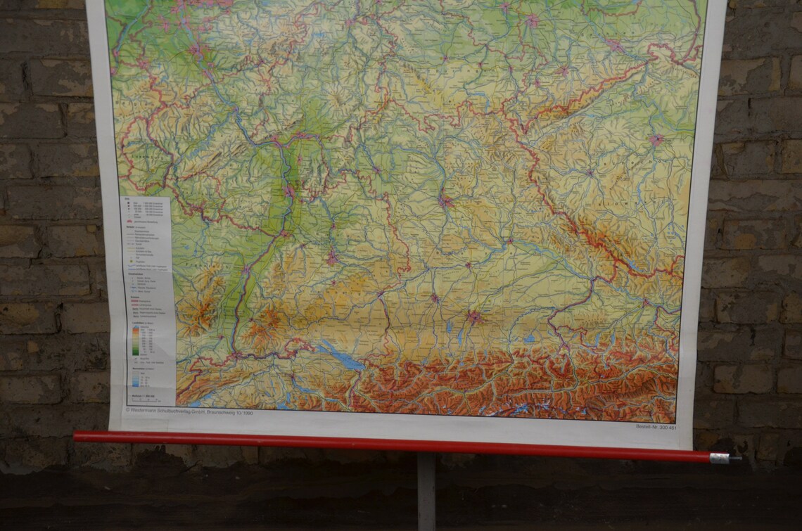 Large 1990 Topographic Map of Germany: Original Vintage 1990s - Etsy