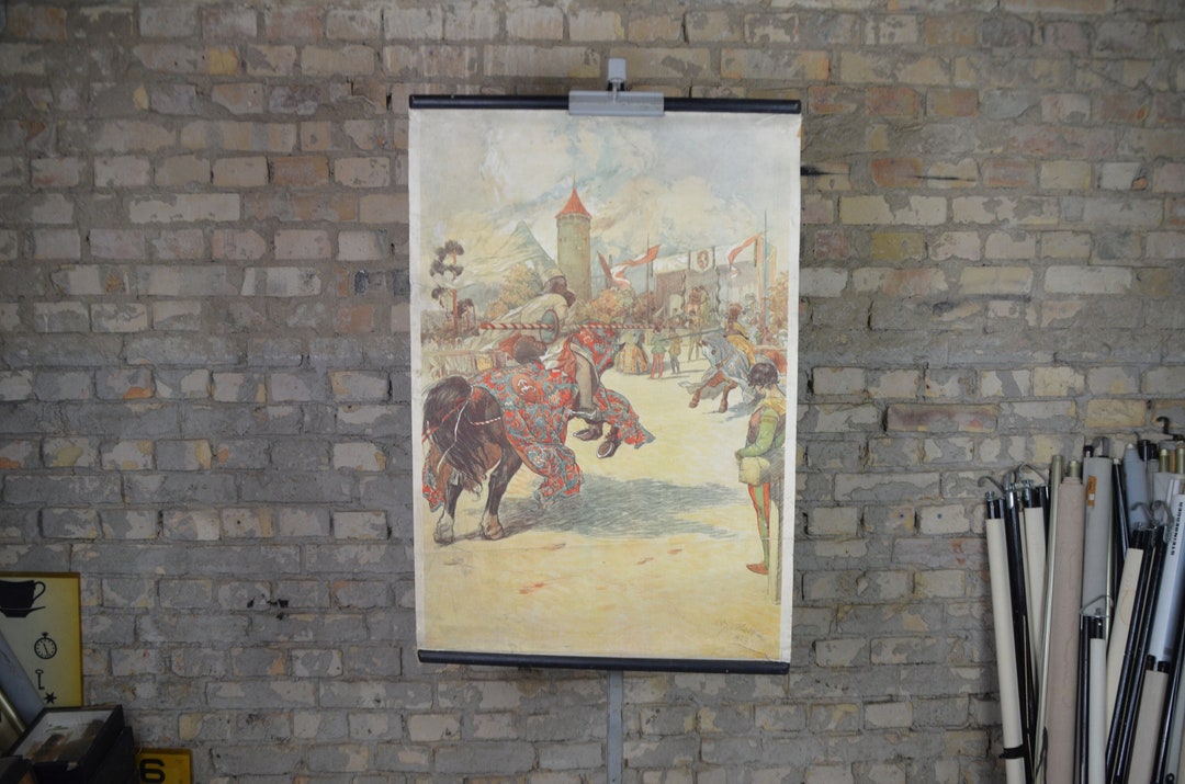 Knight Tournament, Jousting: Original Antique 1920s Czech School Wall ...