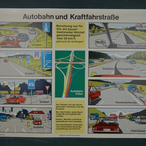 Original Vintage Early 1970s School Wall Chart German Cars the Autobahn ...