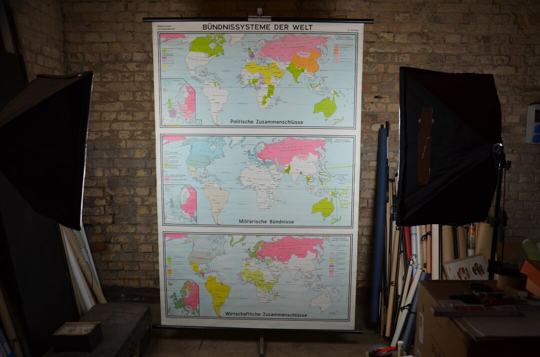 Huge Vintage Classroom World Map: Original 1970s German Educational ...