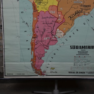 LARGE Mid Century Map of South America: Original Vintage 1950s German ...