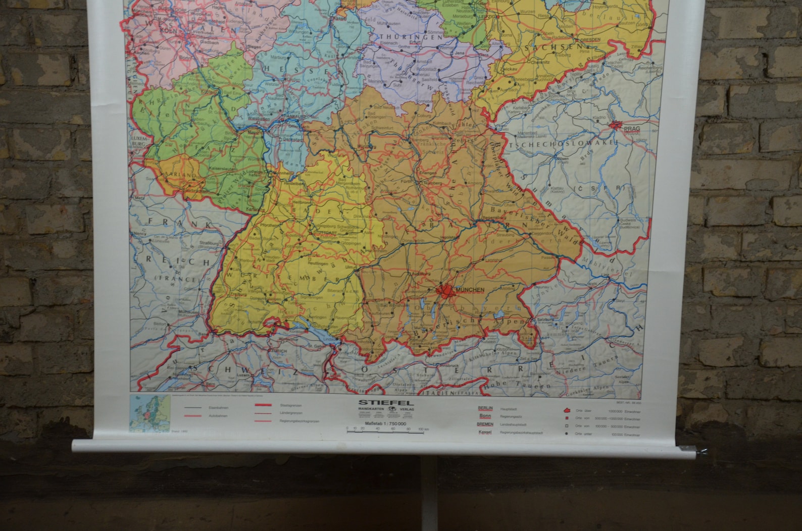 1992 Map of Reunited Germany, Länder: Original Vintage 1990s German ...