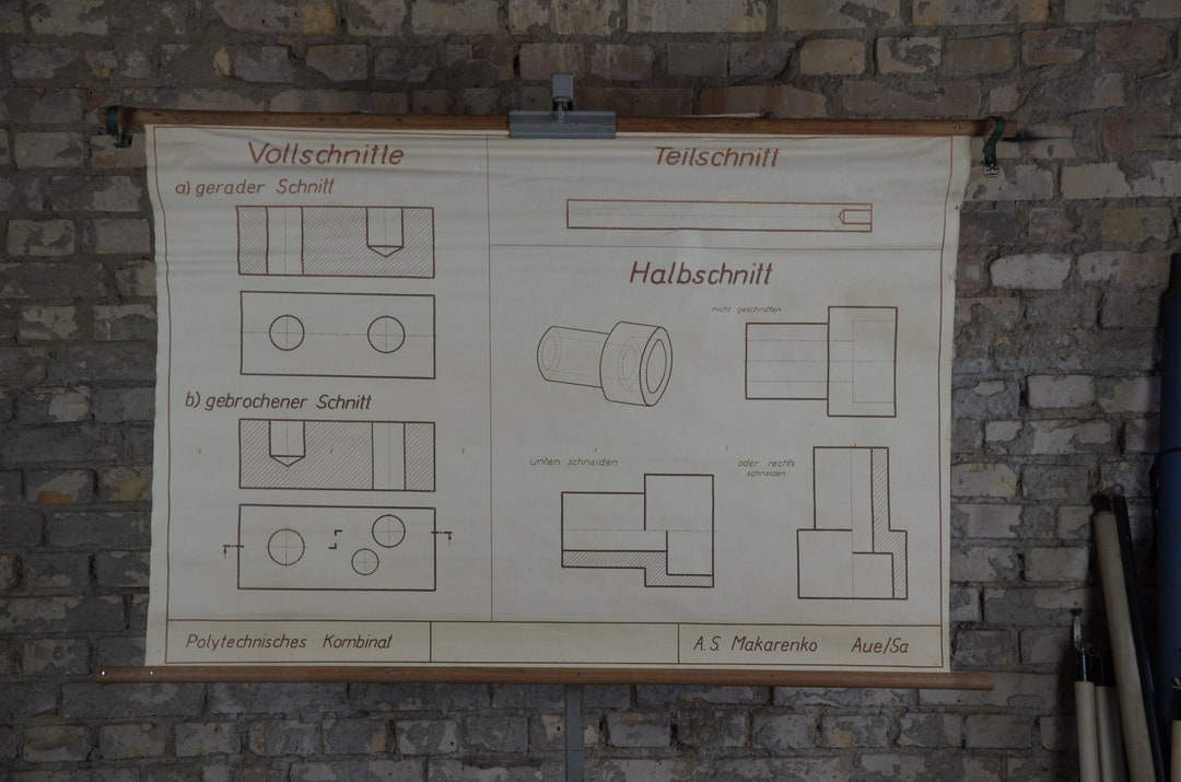 Cross-sections in Technical Drawings, Engineering: Original Vintage ...