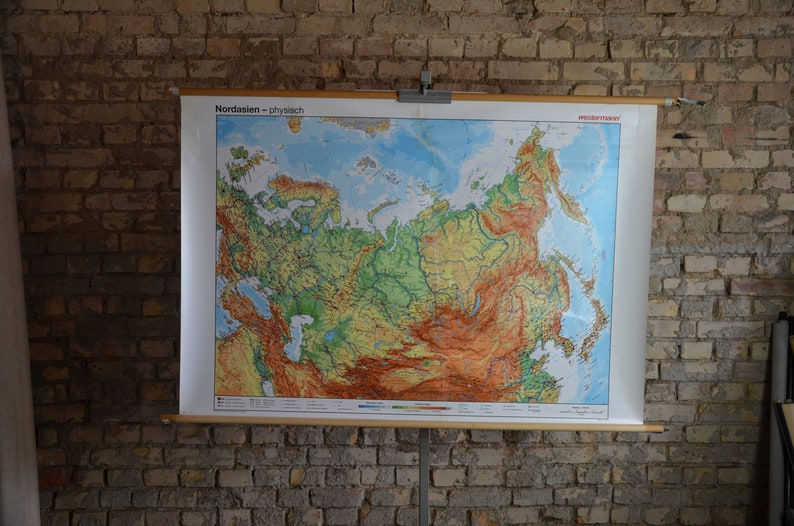 Large 1990s Map of Northern Asia: Original Vintage German Topographic ...