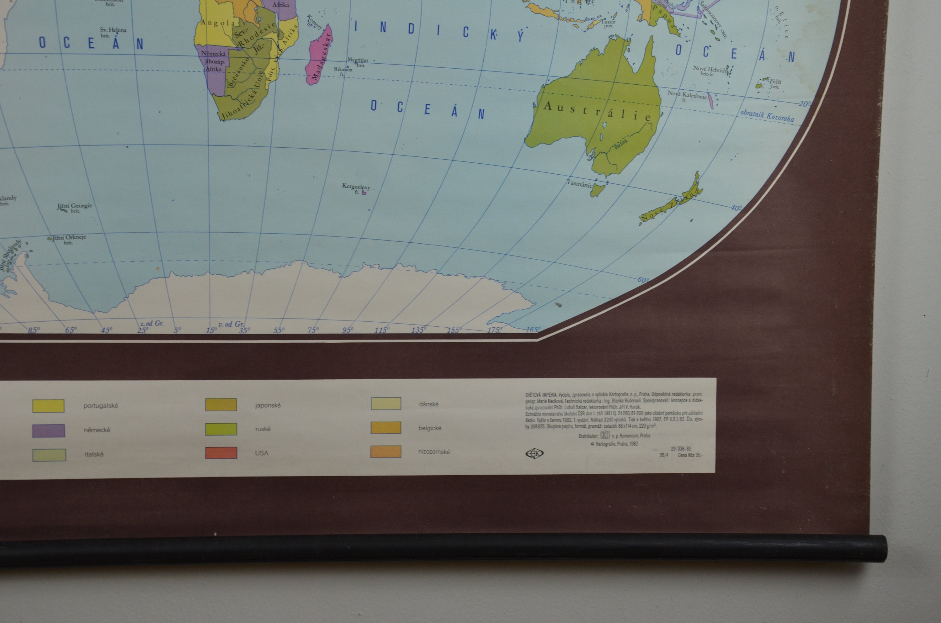 Large Map of the World; Colonies: Original Vintage 1980s Czech ...