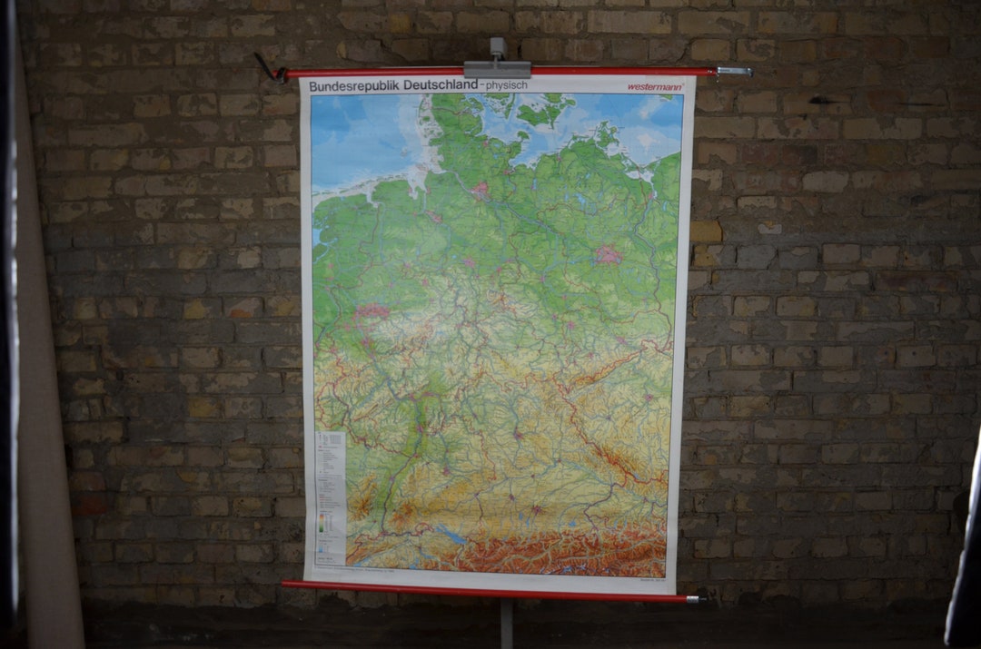 Large 1990 Topographic Map of Germany: Original Vintage 1990s German ...