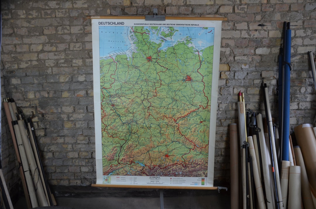 Large Map of East / West Germany, BRD & DDR: Original Vintage 1980s ...