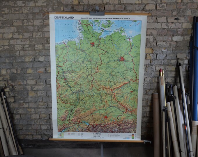 Large Map of East / West Germany, BRD & DDR: Original Vintage 1980s ...