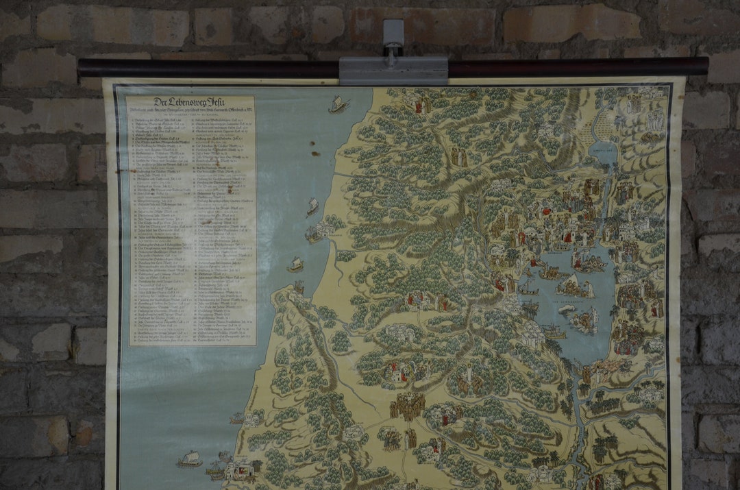 New Testament, Holy Land Map: 1960s Pictorial Map Original Vintage Mid ...