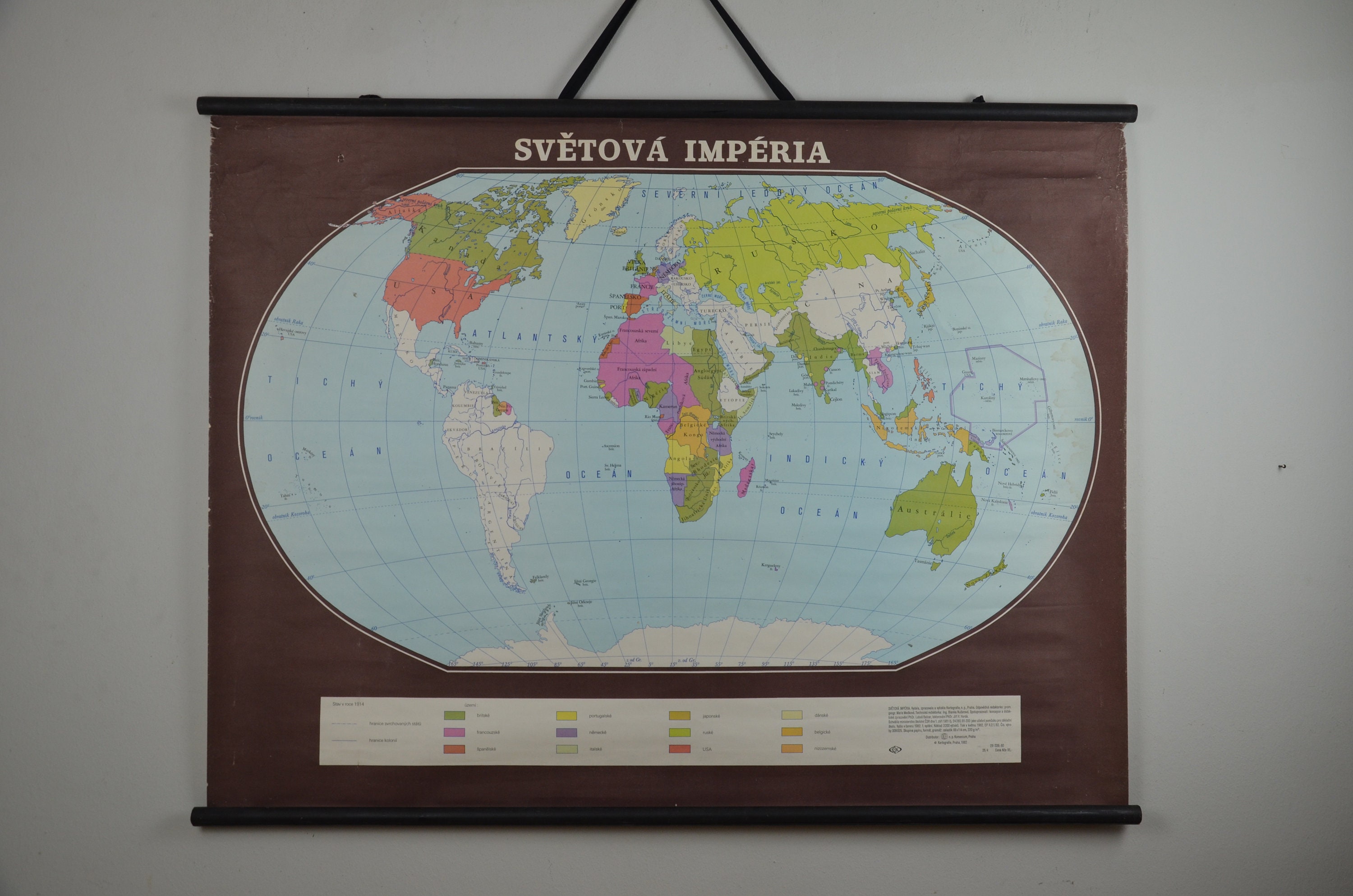 Large Map of the World; Colonies: Original Vintage 1980s Czech ...