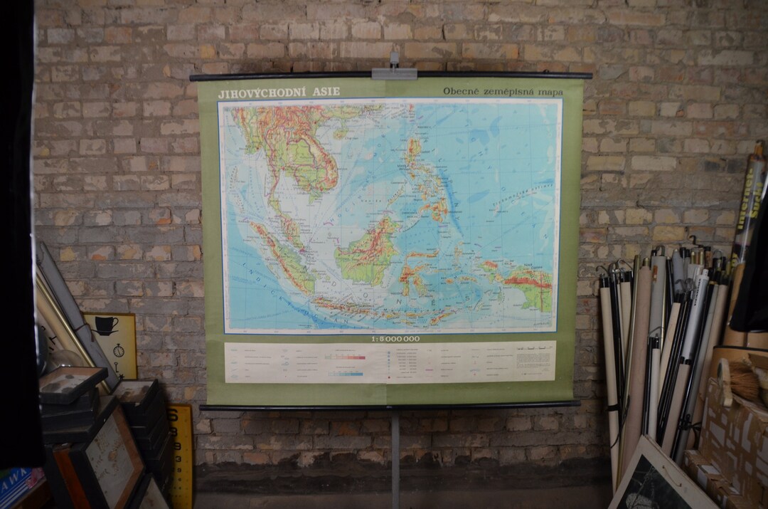 Vintage School Map of South East Asia: Large Original 1960s Educational ...