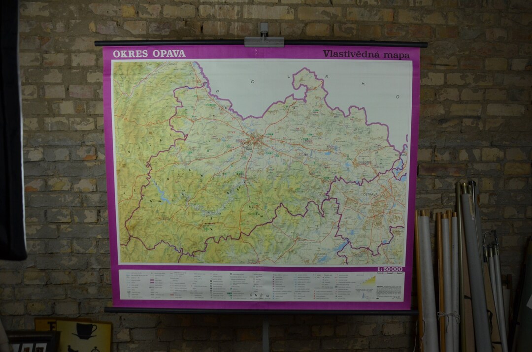 Okres district Opava, Huge 1980s Map: Original Vintage Czech ...