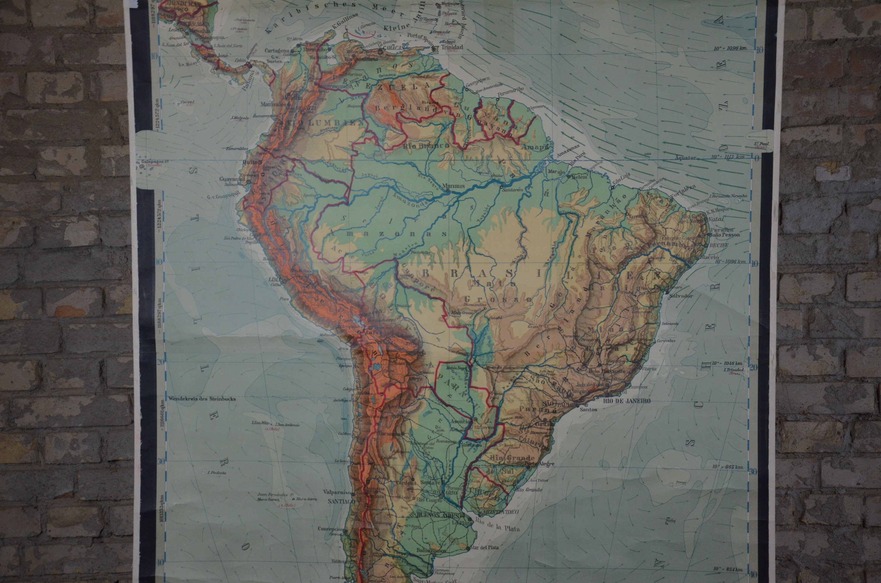 Antique Map of Middle & South America: Original Vintage 1950s German ...