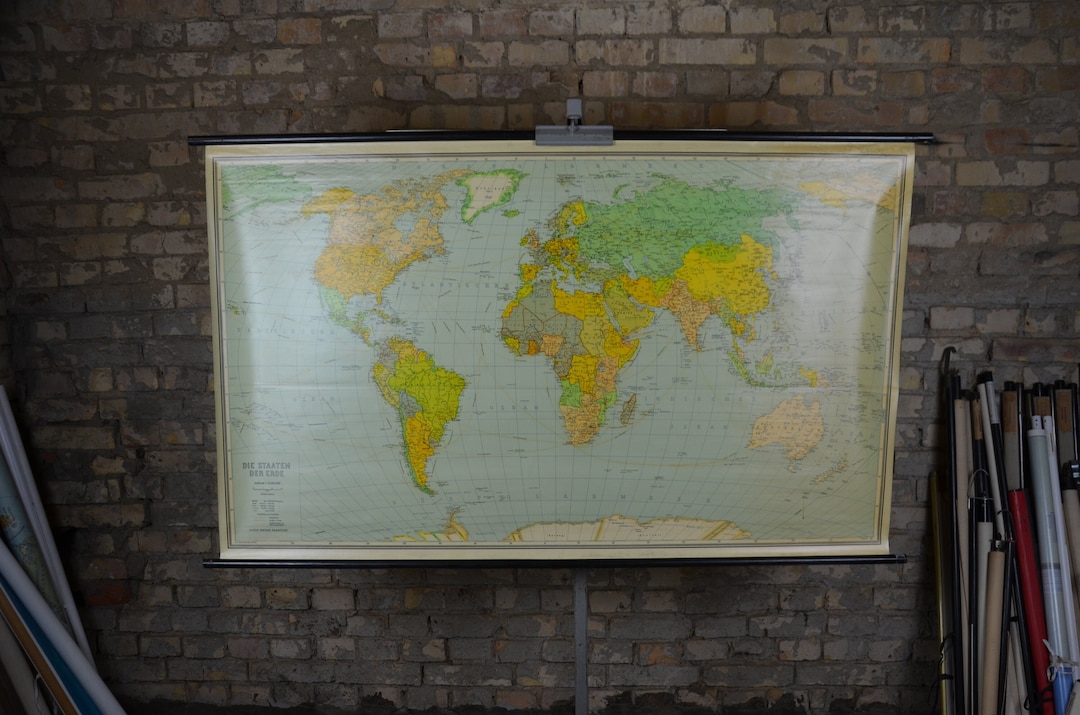 Antique Large Classroom World Map: Original Vintage 1950s German ...