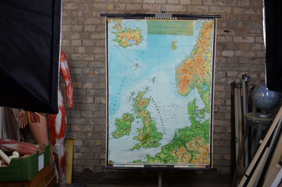 The North Sea, British Isles: Original Vintage 1960s German Map ...