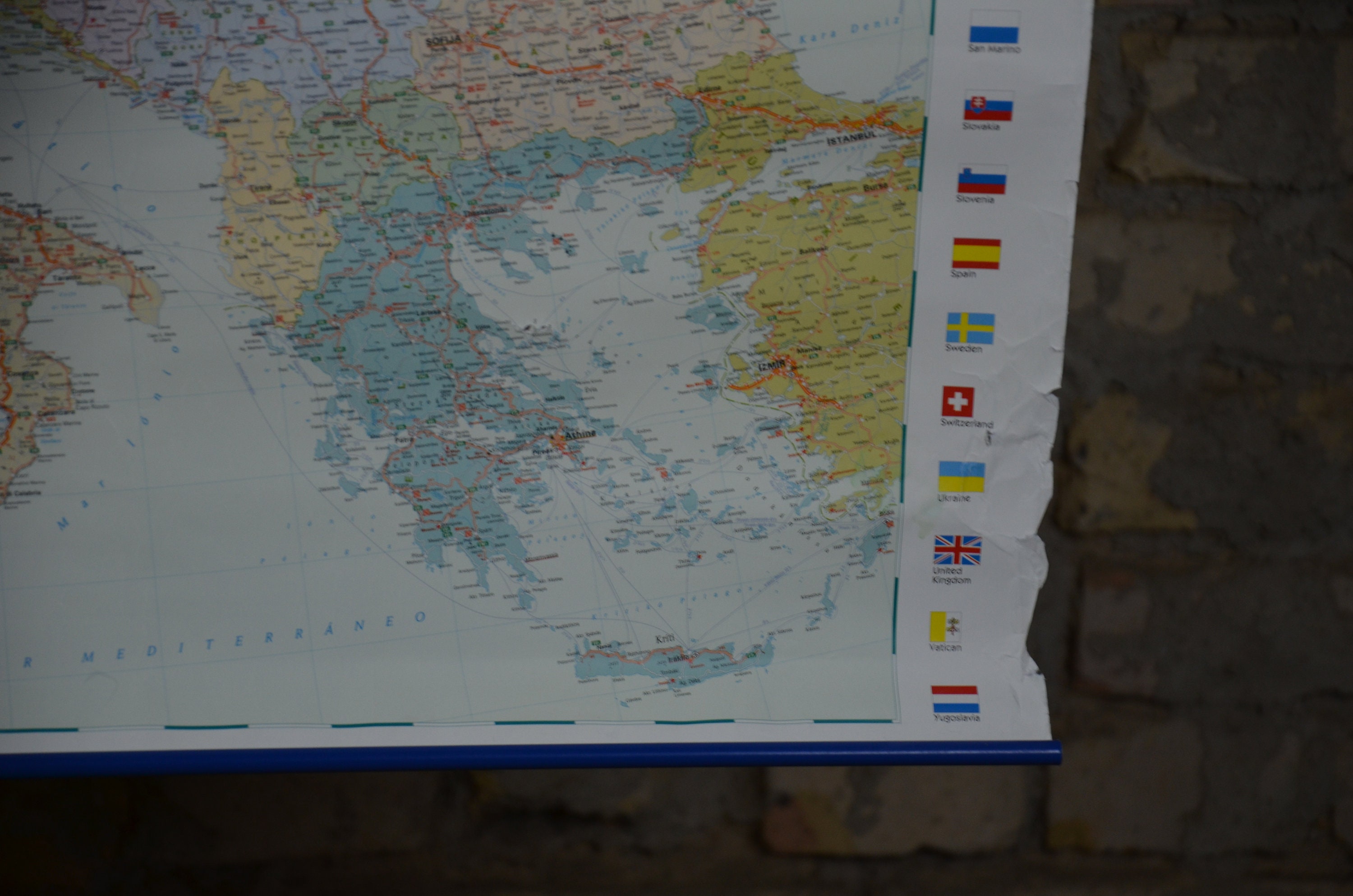 Large Highway Map of Europe: Original Vintage 1990s Educational Poster ...