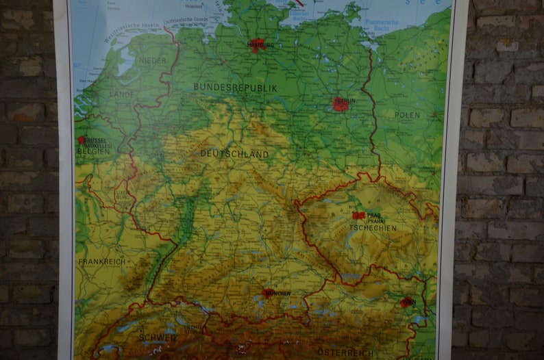 Map of German Speaking Countries: Original Vintage 1980s Educational ...