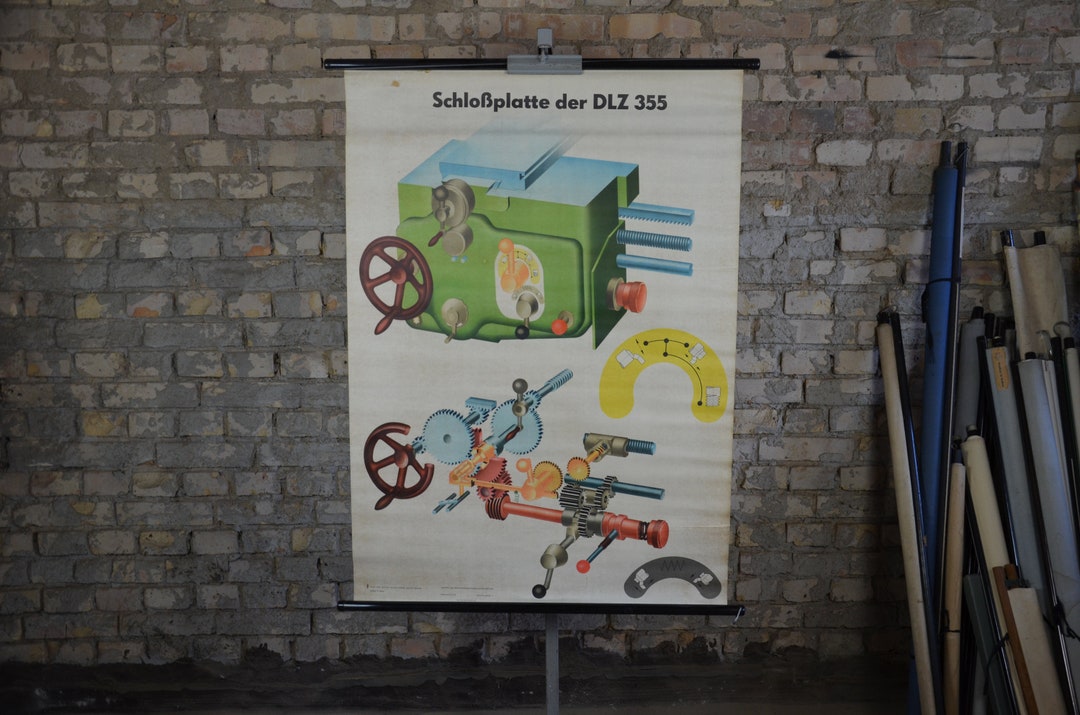 Lathe Mechanics: Original Vintage German 1960s Educational Poster ...