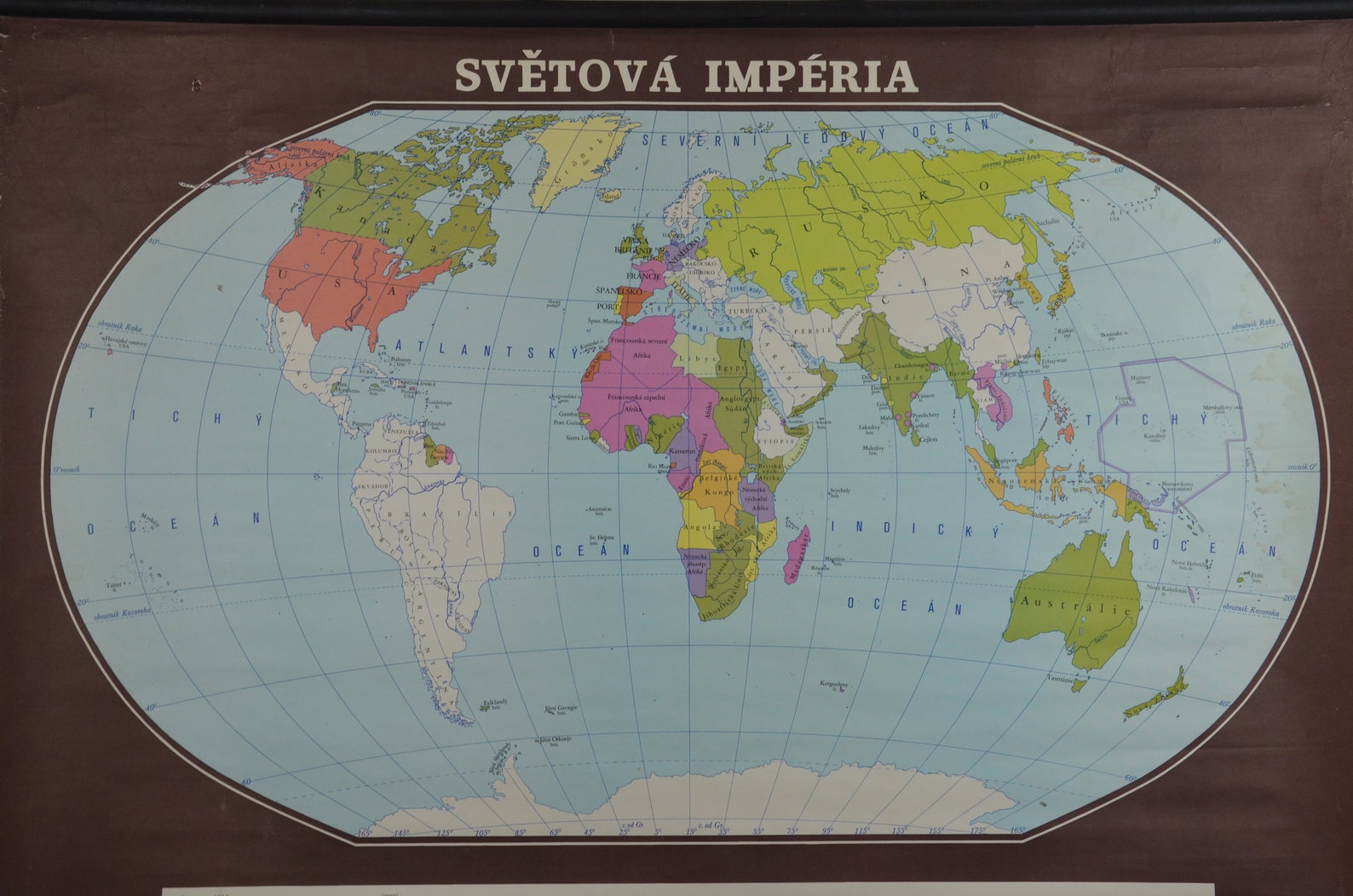 Large Map of the World; Colonies: Original Vintage 1980s Czech ...
