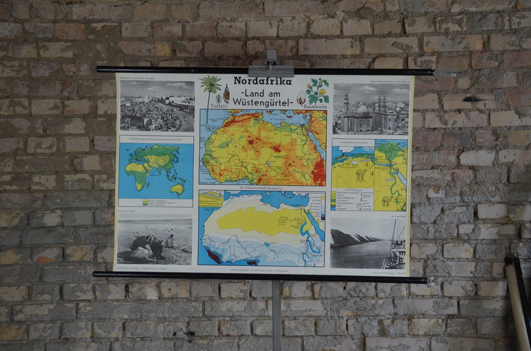 North Africa Maghreb Sahara: Original Vintage 1960s German Large School ...