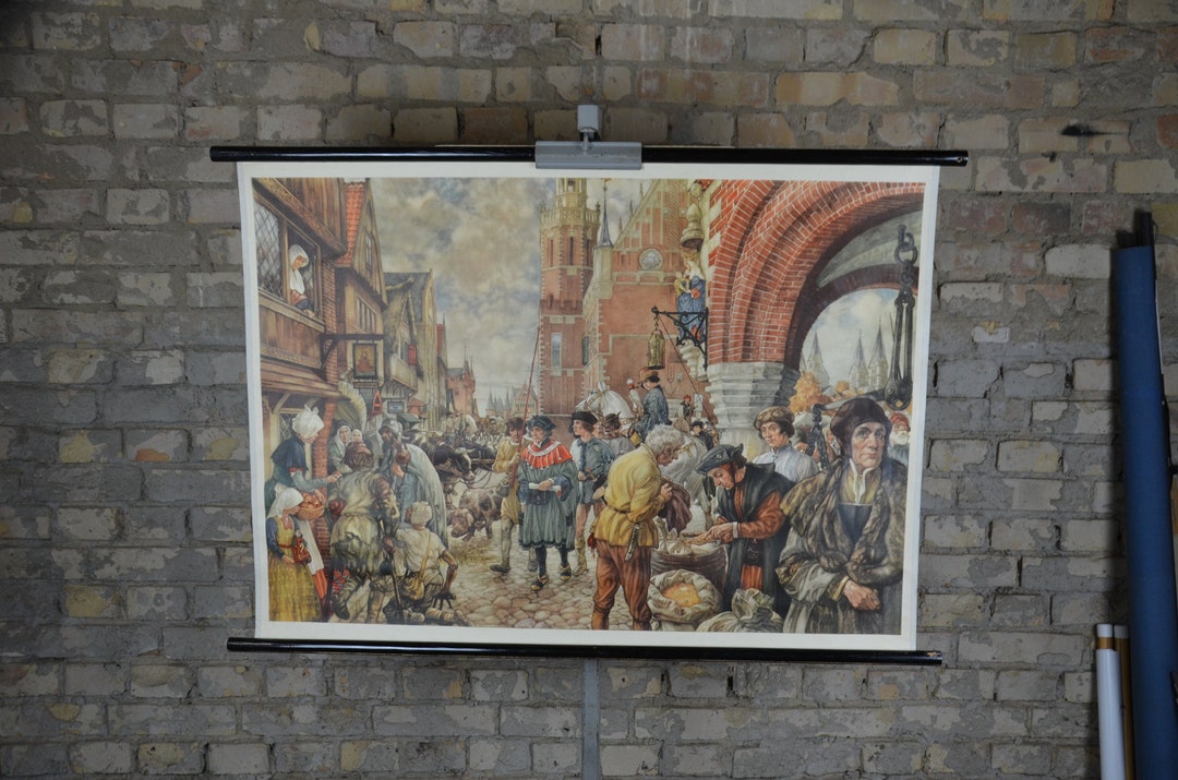 Medieval City: Original Vintage 1960s Large School Wall Chart ...