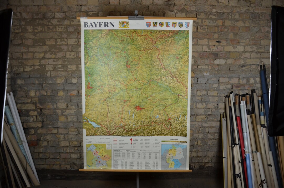 Large Map of Bayern, Bavaria, Germany: Original Vintage 1980s German ...