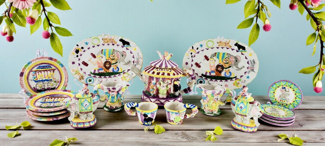 Vintage Mercuries Children's Ceramic Circus Dish Set - 17 Pieces - Etsy