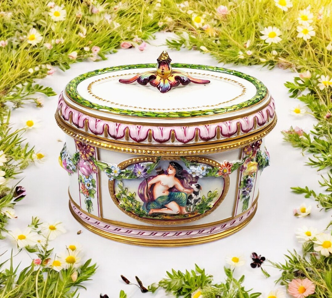 Vintage Capodimonte Porcelain Oval Trinket Dish - Etsy