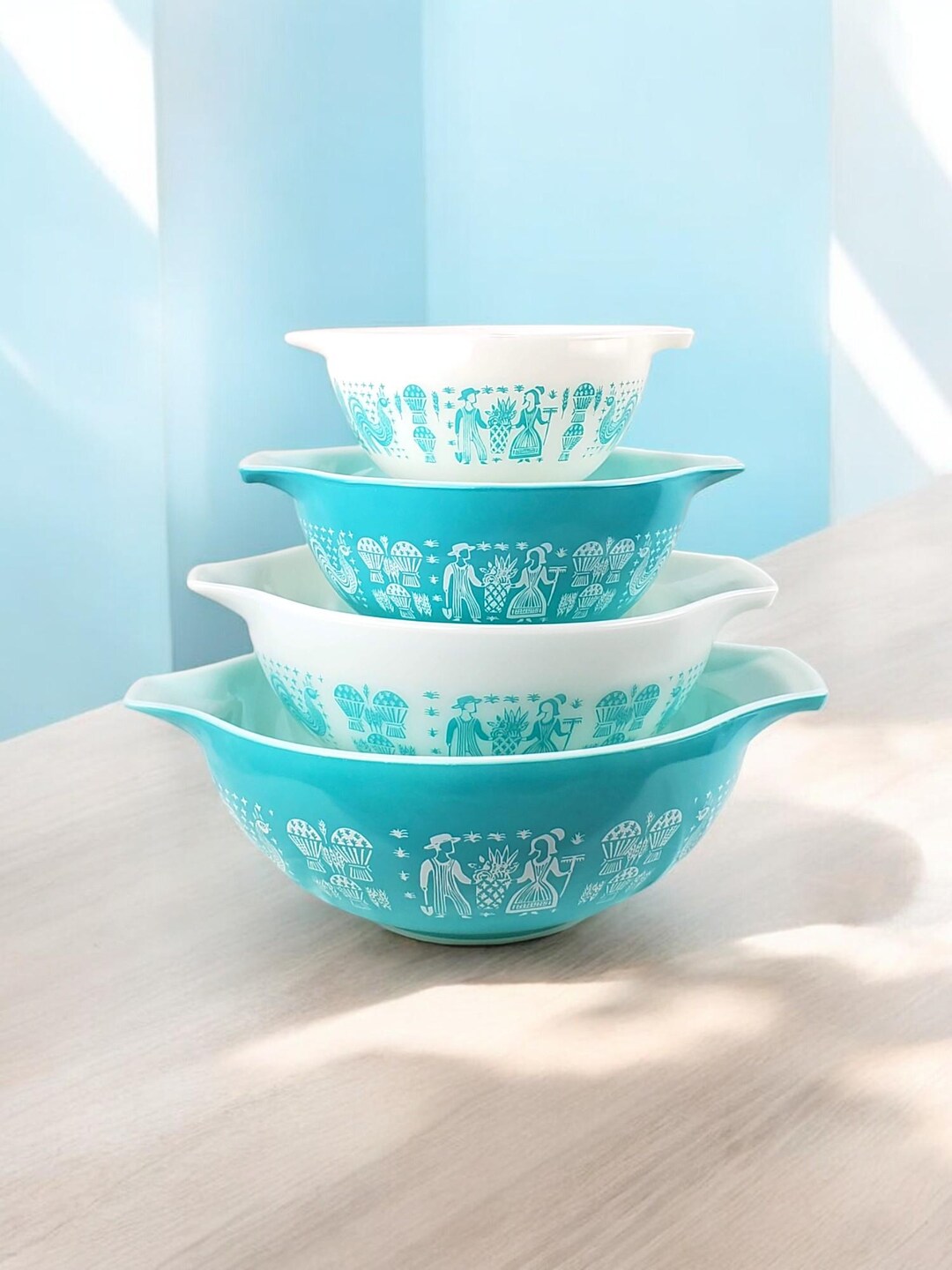 Vintage Pyrex Cinderella Stacking Bowl - Turquoise Butterprint Amish ...