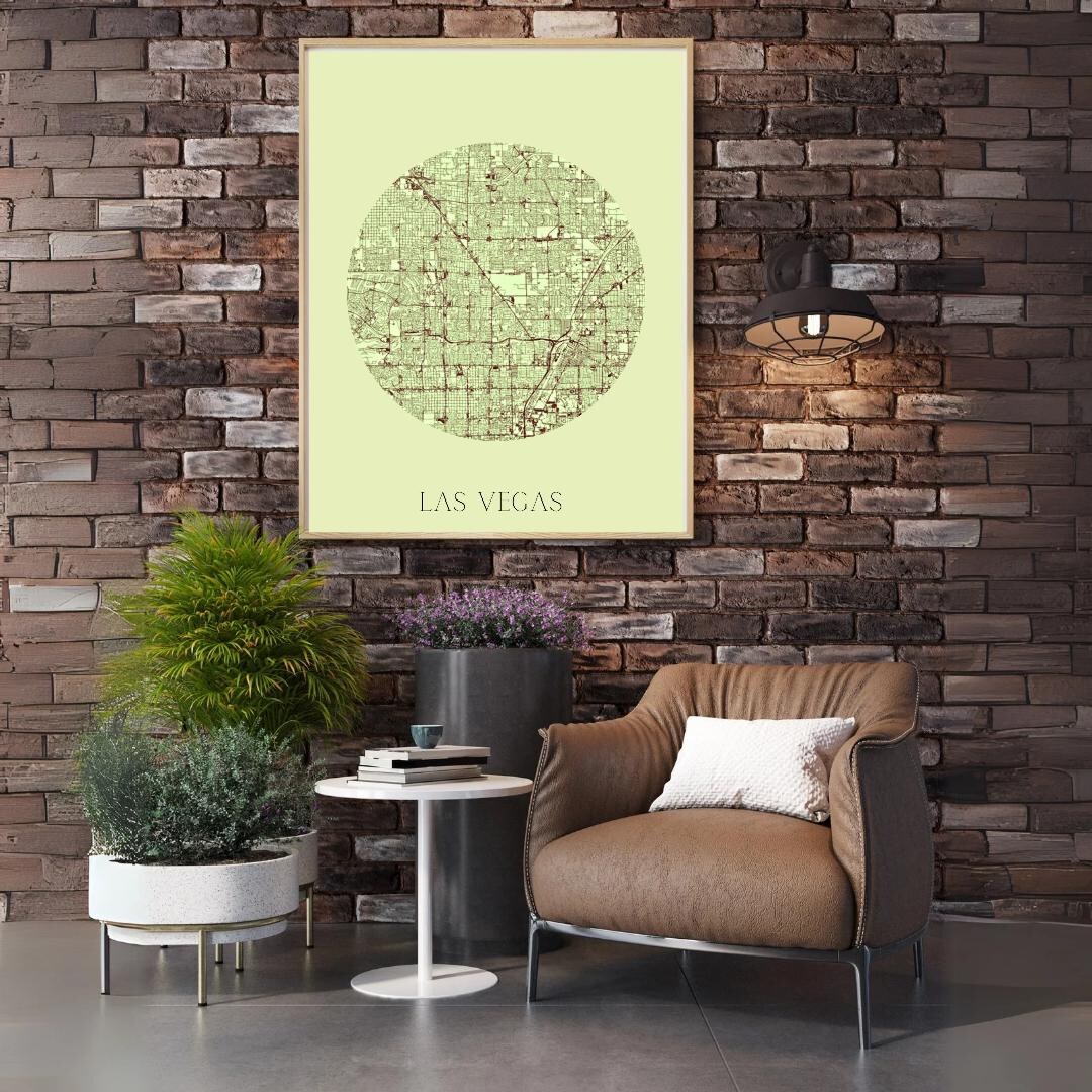 Minimalist Las Vegas Map Poster - Modern Urban Design in a Circle ...