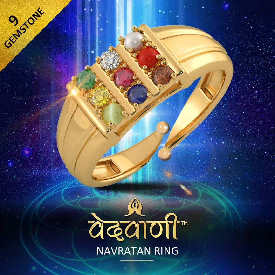 Navagraha Gold Ring 9 Gems Unisex Ring for Men and Women - Etsy