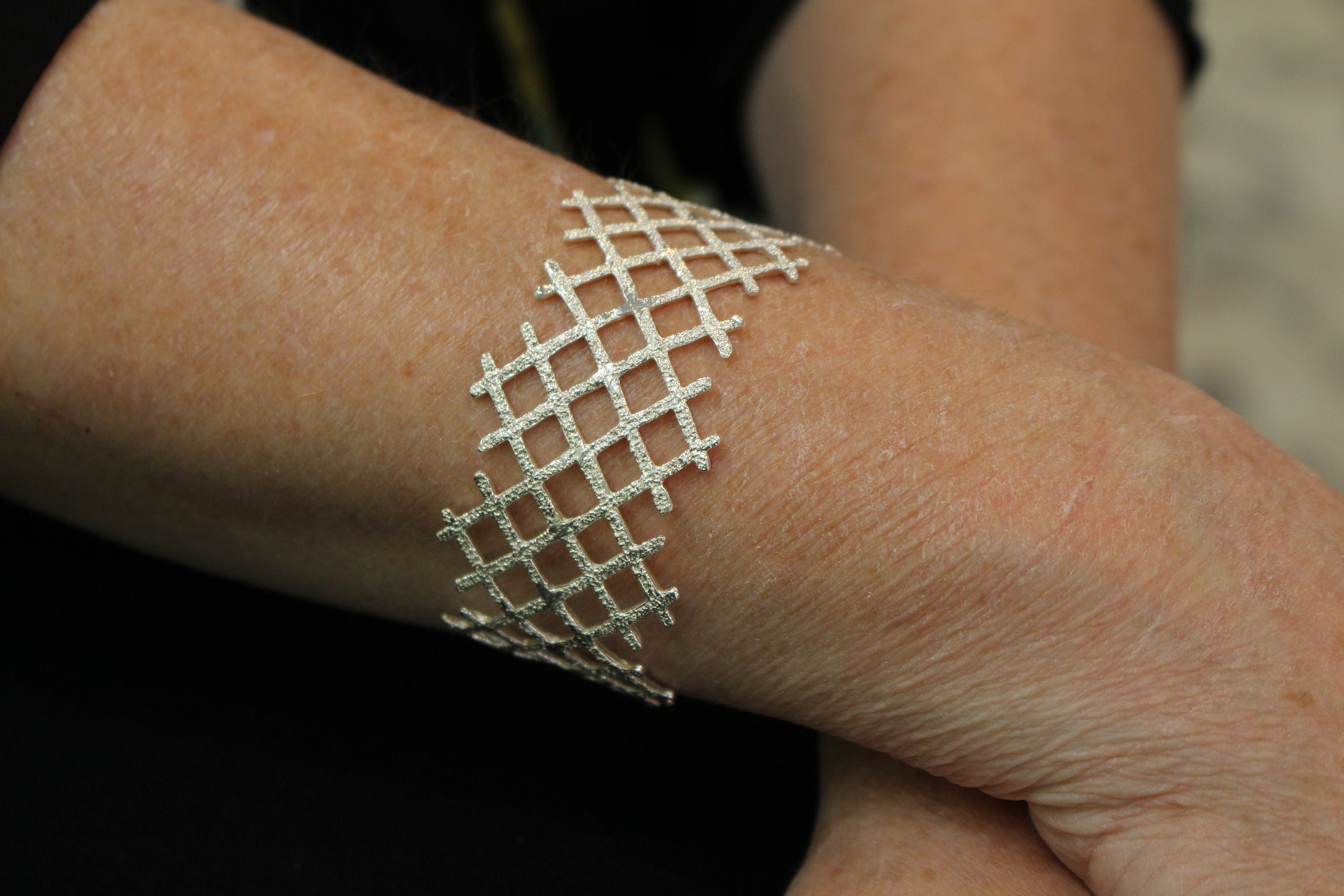 Modern Minimal Wide Grid Bracelet Geometric Sterling Silver - Etsy