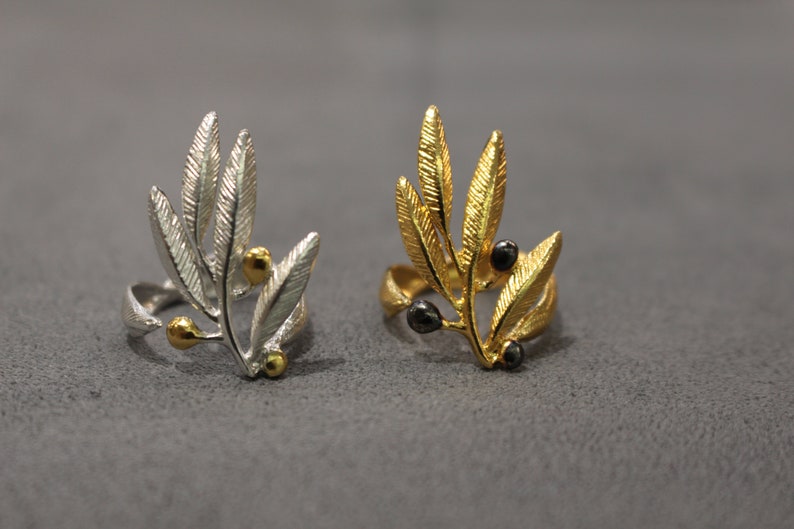 Sterling Silver Olive Branch Ring 24k Gold Plated - Etsy