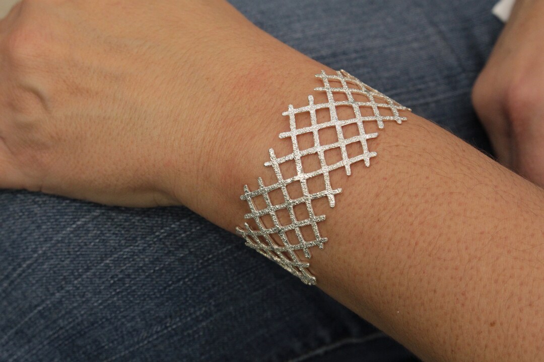 Modern Minimal Wide Grid Bracelet Geometric Sterling Silver - Etsy