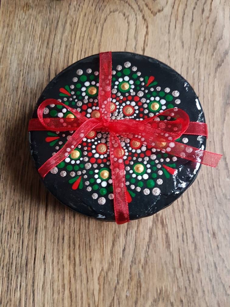 Set of 4 Slate Coasters, Hand Painted in a Dot Mandala Design and ...