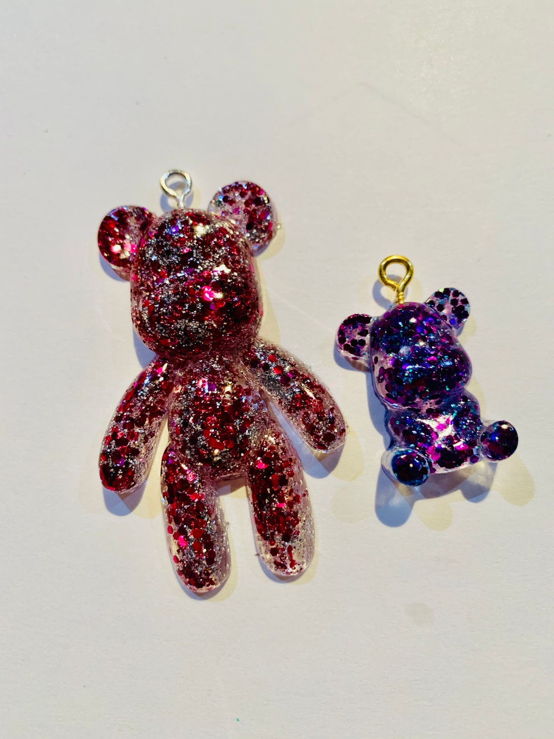 Glitter Resin Teddy Bear Keychain Earrings Pendant Colours - Etsy