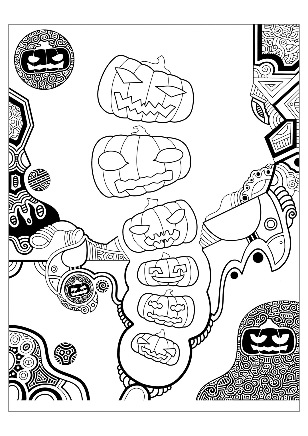 Halloween Pumpkin Doodle Coloring Pages | 20 Printable Designs (digital ...