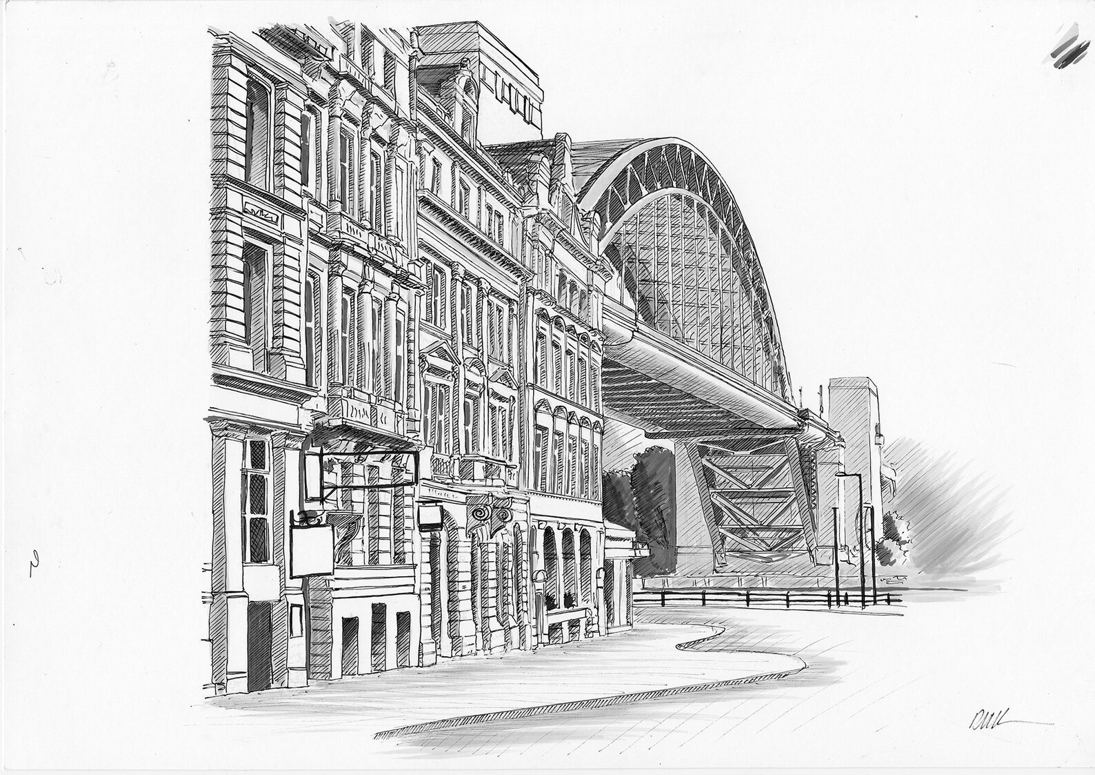 Tyne Bridge From Dean Street, Newcastle - Print of Fineliner & Brush ...