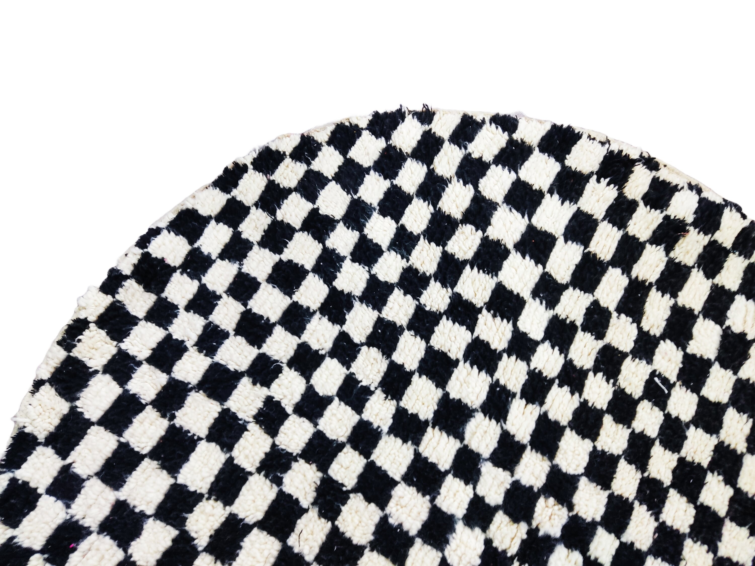 White and Black Checkered Round Rug, Berber Round Rug, Wool Round Rug ...