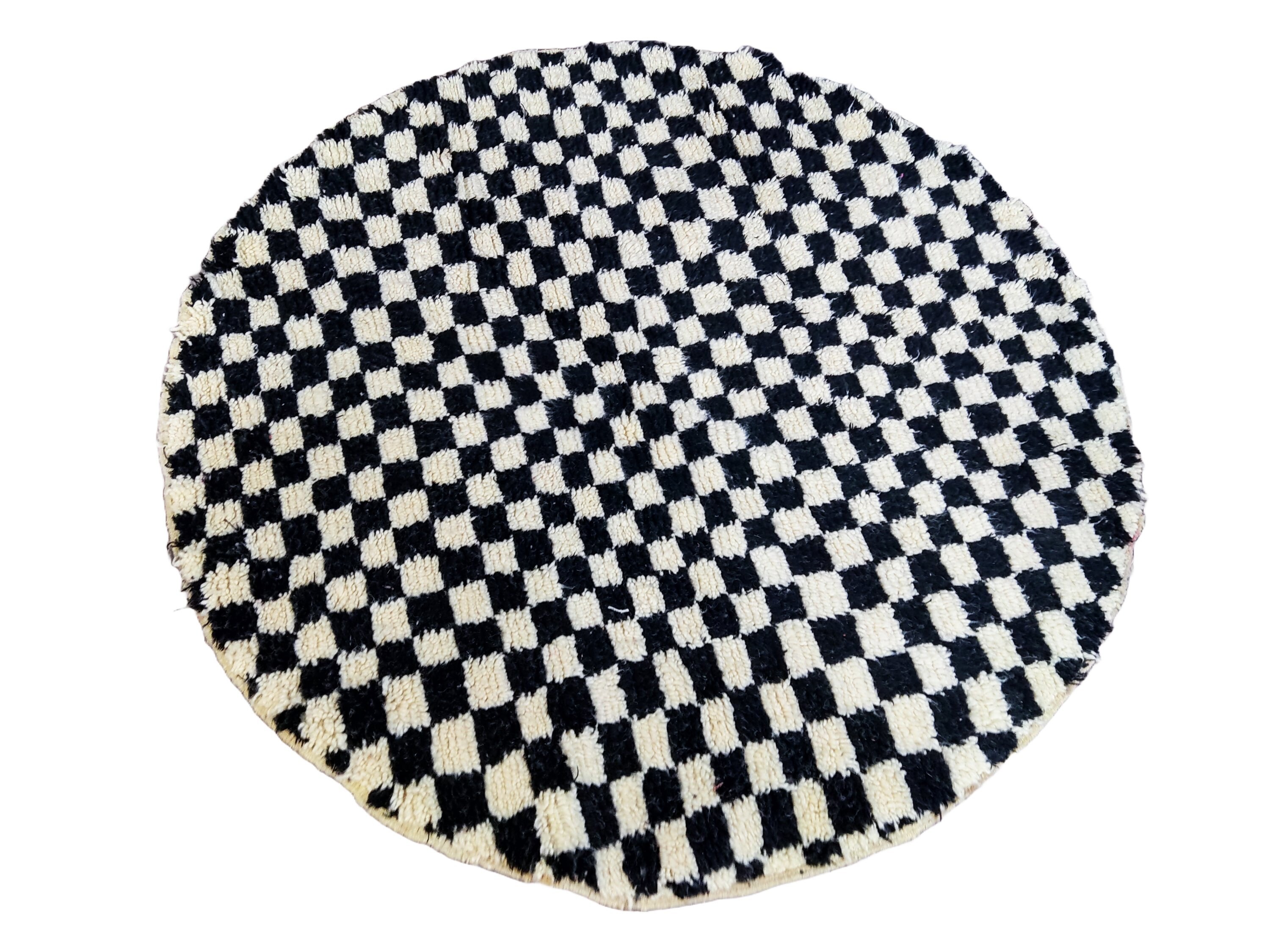 White and Black Checkered Round Rug, Berber Round Rug, Wool Round Rug ...
