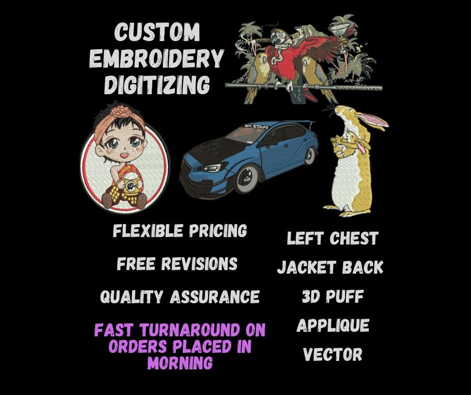 Custom Embroidery Digitizing Service, Machine Embroidery Files and ...