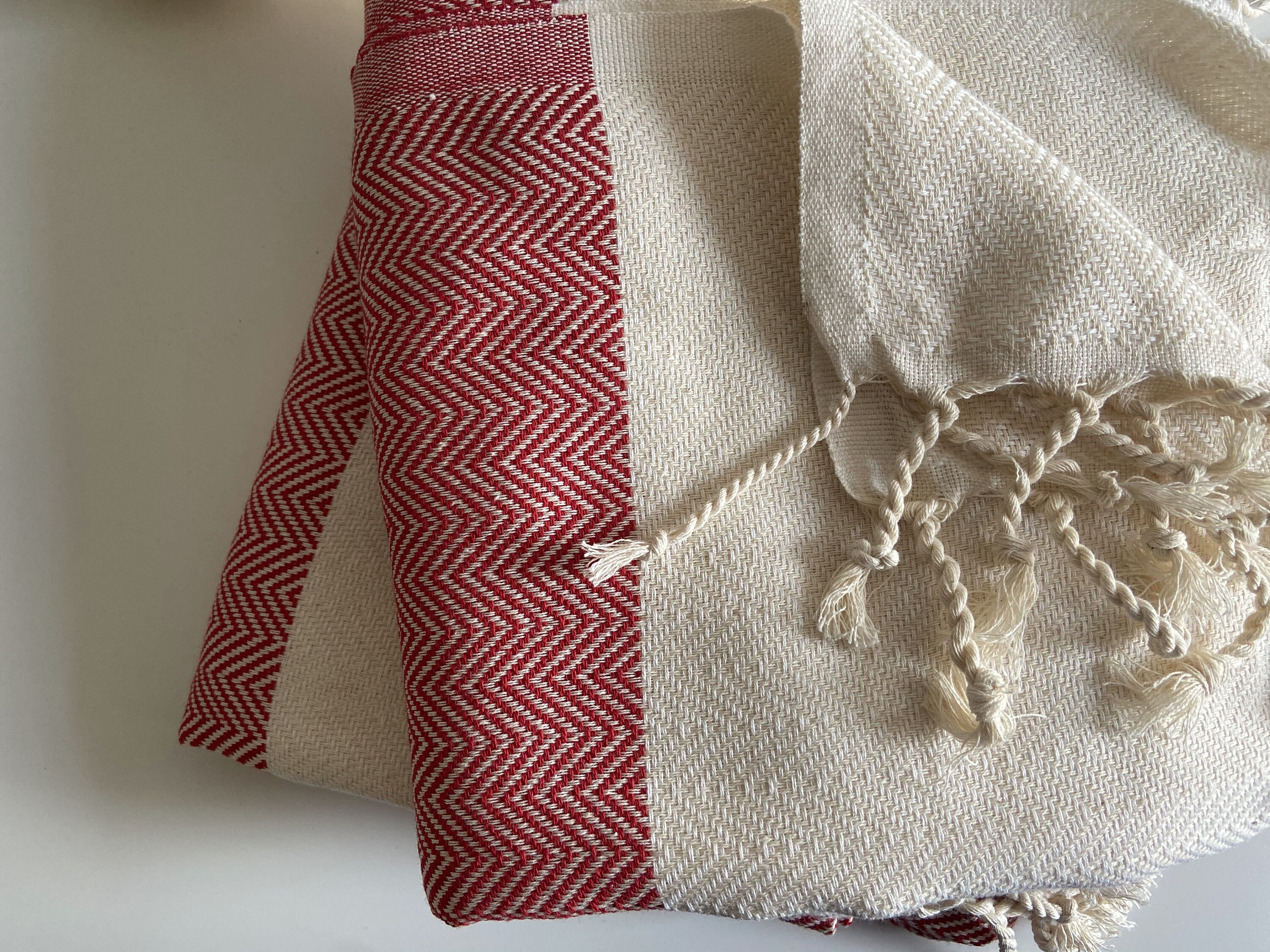 Red Sofa Throw with Fine Herringbone Design Cotton Throw | Etsy